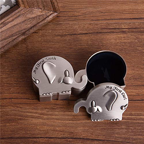 First Curl and First Tooth Keepsake Box for Kids Metallic Engraved Cute Shape, Silver Tooth Holder, Great Gift Idea Gift for Babies to Keep The Childhood Memory (Elephant)