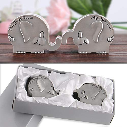 First Curl and First Tooth Keepsake Box for Kids Metallic Engraved Cute Shape, Silver Tooth Holder, Great Gift Idea Gift for Babies to Keep The Childhood Memory (Elephant)