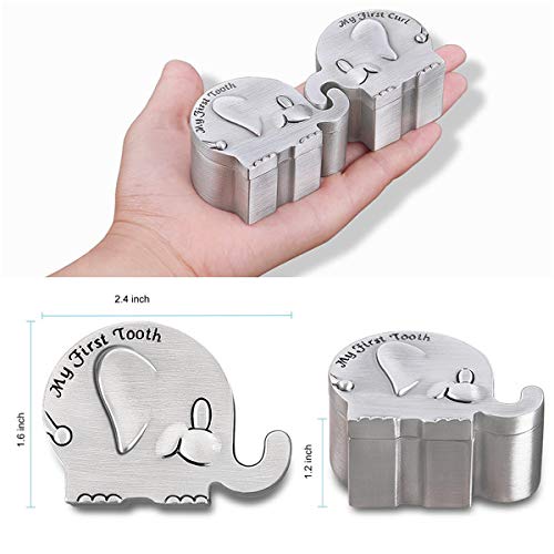 First Curl and First Tooth Keepsake Box for Kids Metallic Engraved Cute Shape, Silver Tooth Holder, Great Gift Idea Gift for Babies to Keep The Childhood Memory (Elephant)