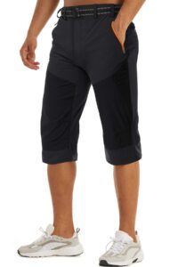 tacvasen men's cargo 3/4 long shorts quick dry below knee capri slim fiit pants black, 34