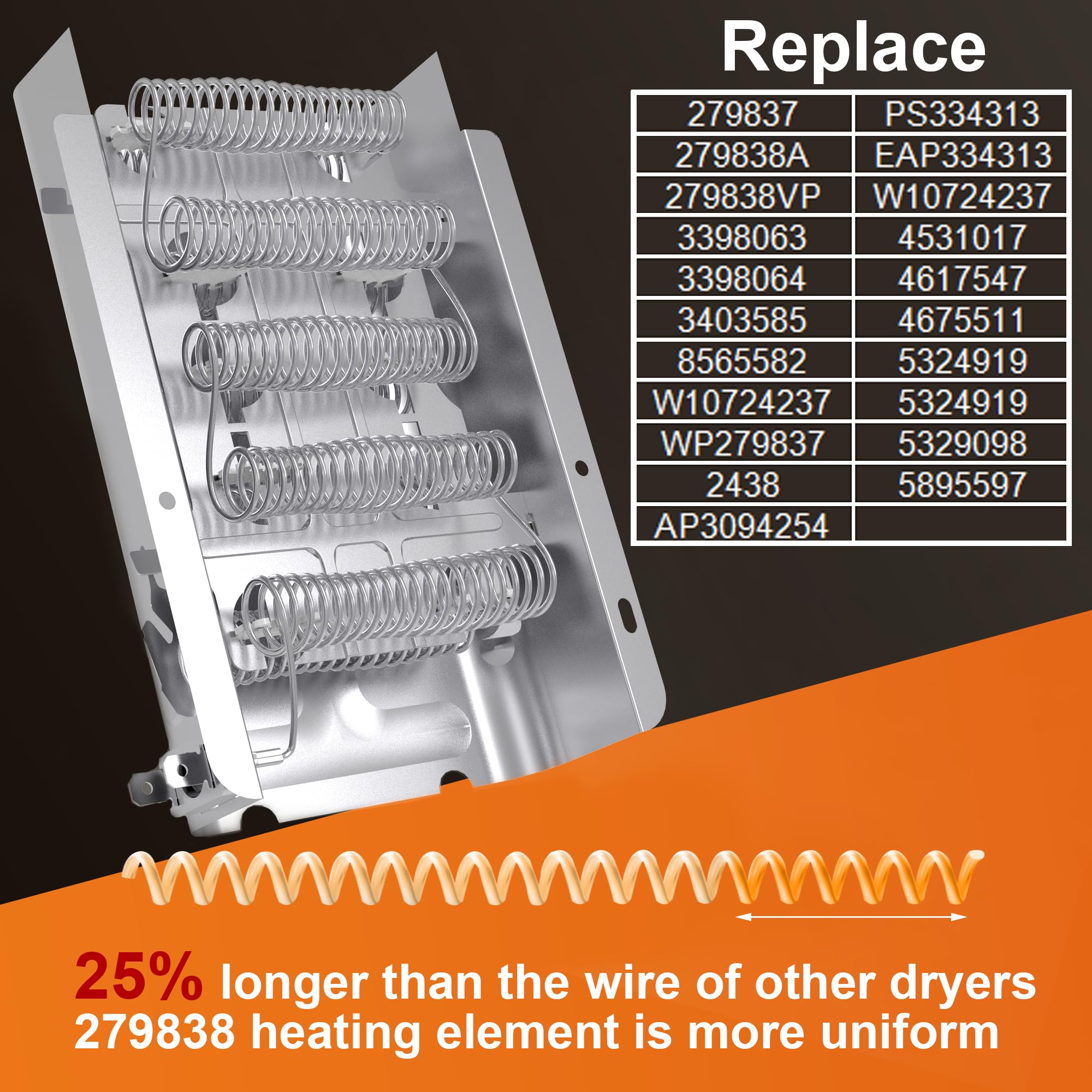 2024 Upgraded 279838 Dryer Heating Element W10724237 3403585 For Whirlpool wed4815ew1 Kenmore 110 Cabrio May.tag Roper red4516fw0 Amana Admiral aed4675yq1 By Romalon