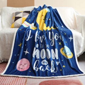 Moon Throw Blanket, I Love You to The Moon and Back Blanket Cute Cartoon Celestial Stars Throw Blanket Super Soft Gifts Throw for Kids and Adults (47" x 60")