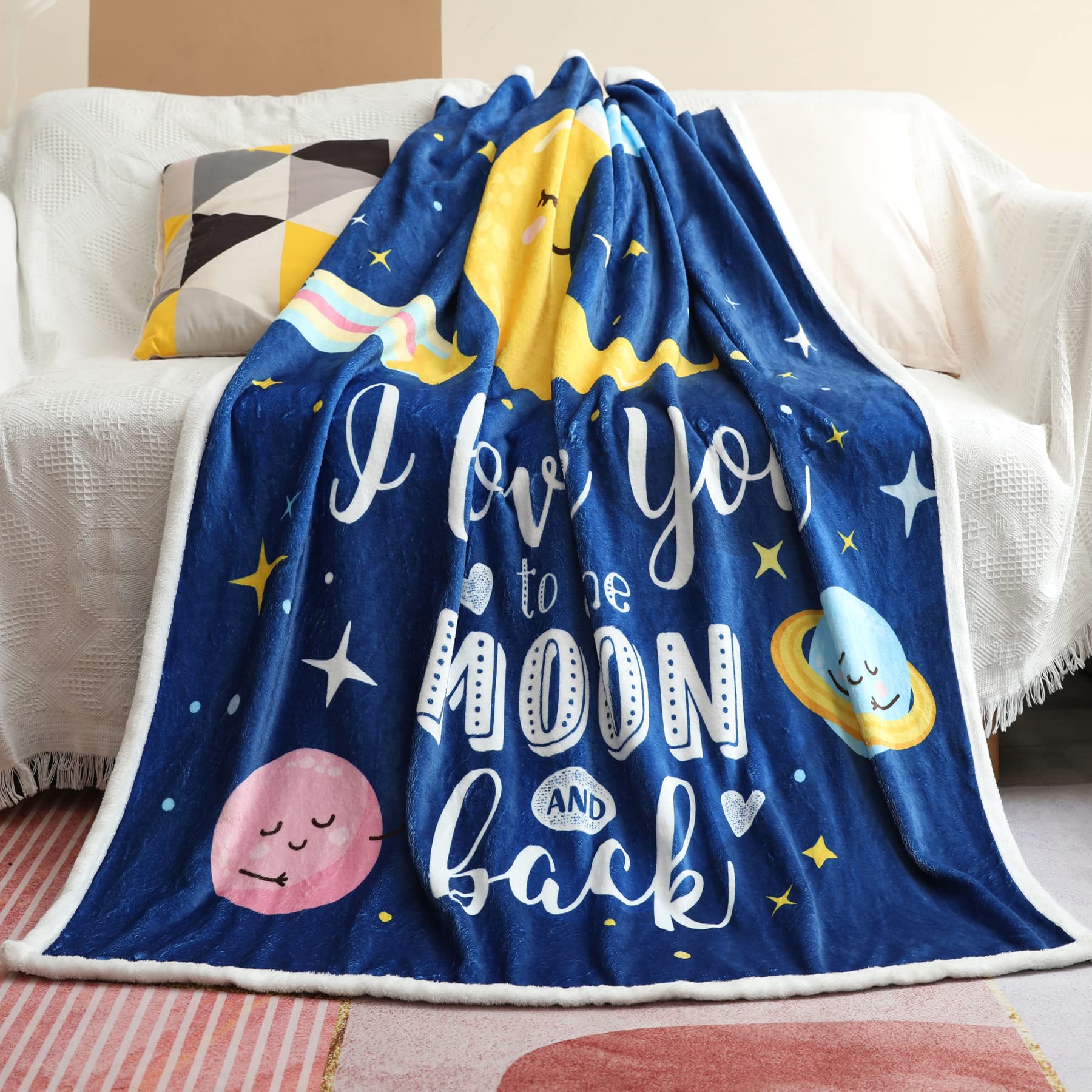 Moon Throw Blanket, I Love You to The Moon and Back Blanket Cute Cartoon Celestial Stars Throw Blanket Super Soft Gifts Throw for Kids and Adults (47" x 60")