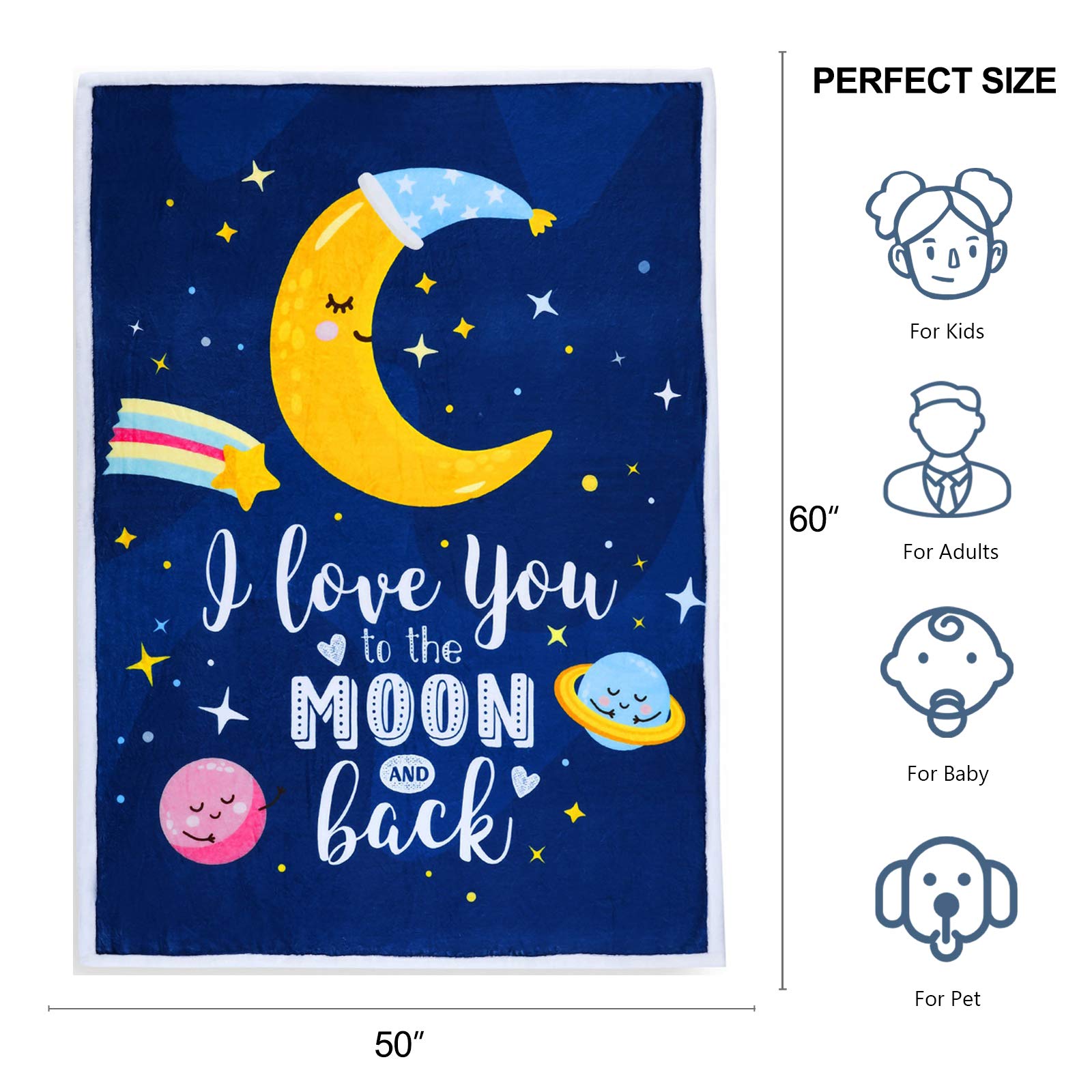 Moon Throw Blanket, I Love You to The Moon and Back Blanket Cute Cartoon Celestial Stars Throw Blanket Super Soft Gifts Throw for Kids and Adults (47" x 60")