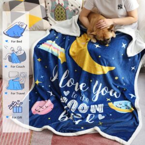 Moon Throw Blanket, I Love You to The Moon and Back Blanket Cute Cartoon Celestial Stars Throw Blanket Super Soft Gifts Throw for Kids and Adults (47" x 60")