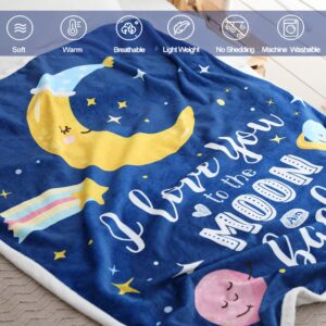 Moon Throw Blanket, I Love You to The Moon and Back Blanket Cute Cartoon Celestial Stars Throw Blanket Super Soft Gifts Throw for Kids and Adults (47" x 60")