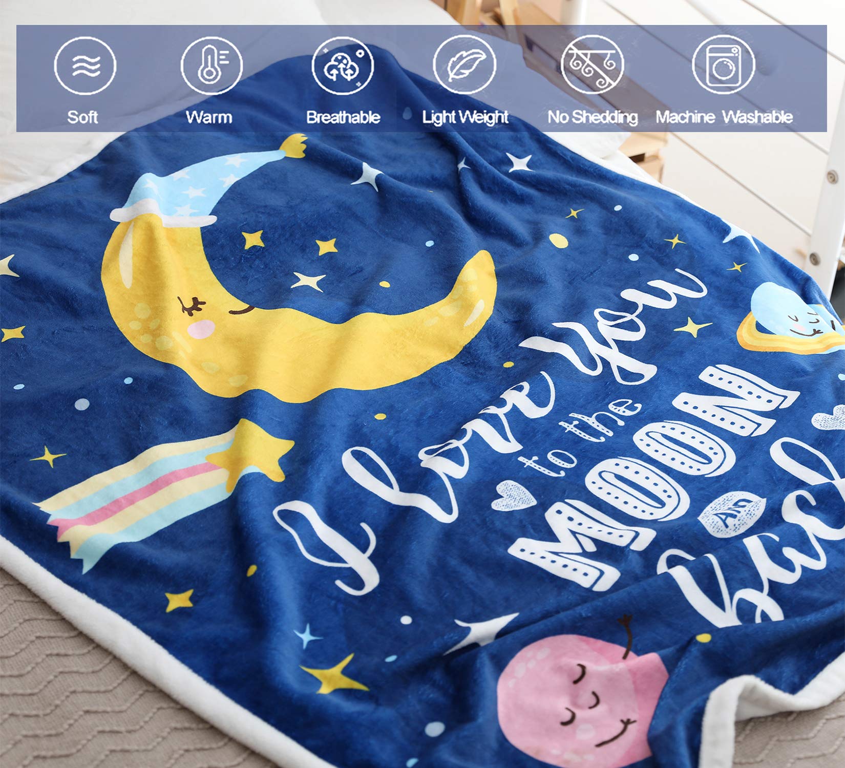 Moon Throw Blanket, I Love You to The Moon and Back Blanket Cute Cartoon Celestial Stars Throw Blanket Super Soft Gifts Throw for Kids and Adults (47" x 60")