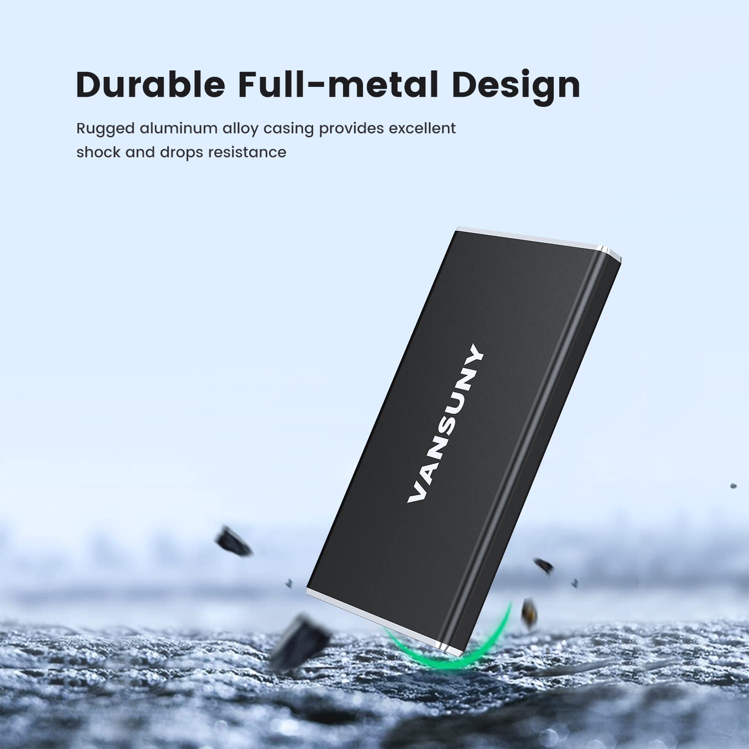 Vansuny 250GB Portable External SSD, USB 3.1 Gen2 430MB/s High-Speed Data Transfer, Metal USB C Mini Portable External Solid State Drive for PC, Laptop, Phones and More