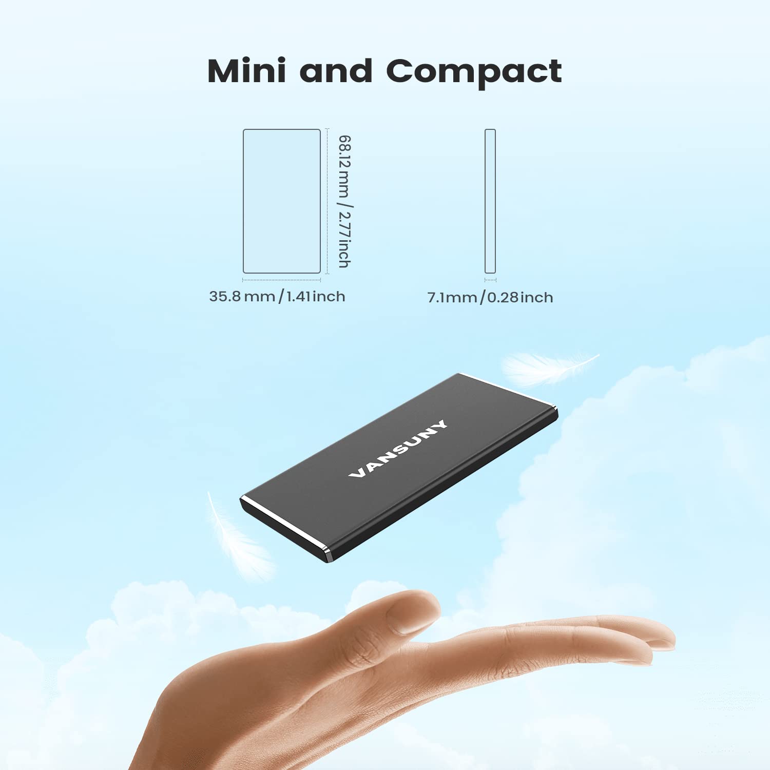 Vansuny 250GB Portable External SSD, USB 3.1 Gen2 430MB/s High-Speed Data Transfer, Metal USB C Mini Portable External Solid State Drive for PC, Laptop, Phones and More