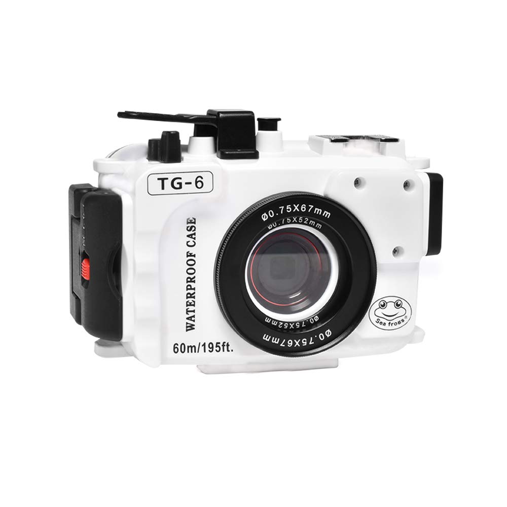 Seafrog WPC-TG6 Waterproof housing case Underwater Diving 195FT/60M Works for Olympus TG-6 Cameras White(Housing + Red Filter)