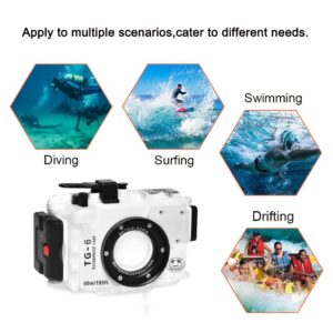 Seafrog WPC-TG6 Waterproof housing case Underwater Diving 195FT/60M Works for Olympus TG-6 Cameras White(Housing + Red Filter)