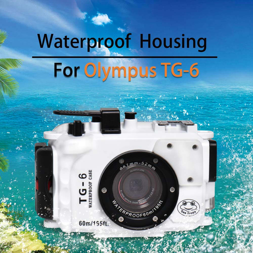 Seafrog WPC-TG6 Waterproof housing case Underwater Diving 195FT/60M Works for Olympus TG-6 Cameras White(Housing + Red Filter)