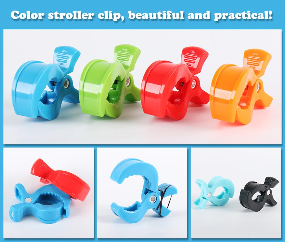 AKOAK 6 PCS Colorful Stroller Clip, Stroller Toy Holder, Blanket Clip, Sunshade, Windproof Clip, or Other Fixed, Plastic Universal Clip - Stroller Accessories