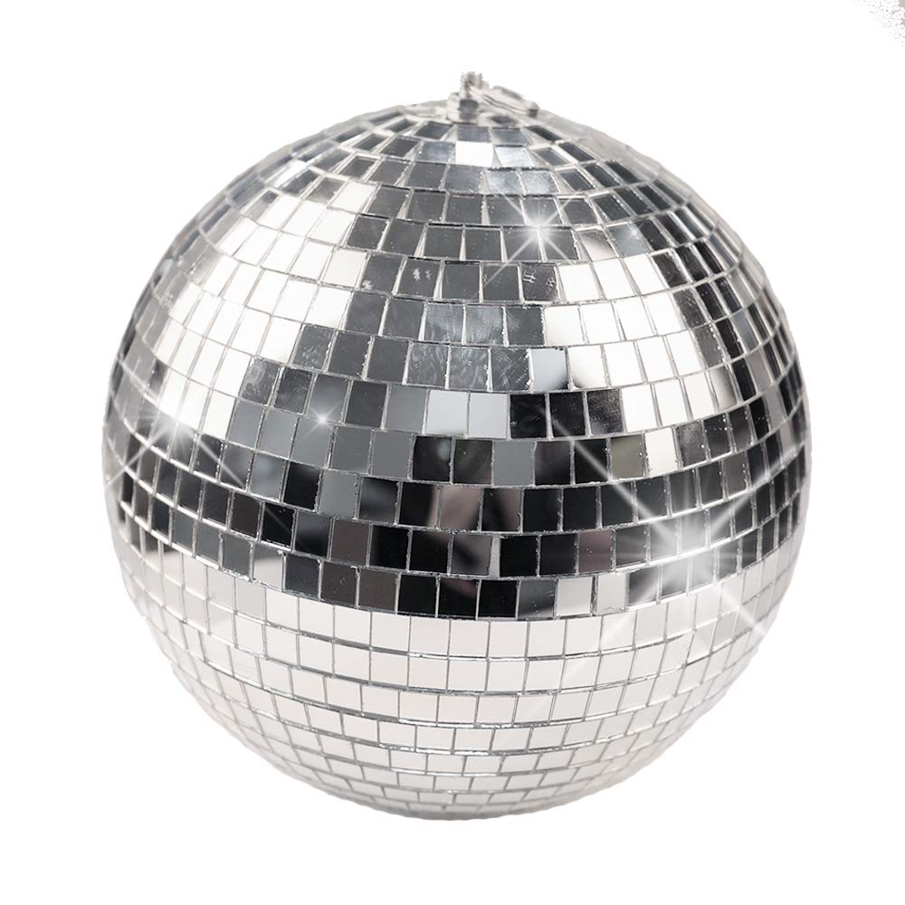 Boshen 10" Disco Mirror Ball with Hanging Ring Silver Party Disco Ball Light for Party Xmas DJ Stage Lighting Effect