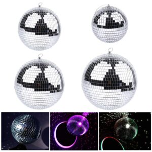 Boshen 10" Disco Mirror Ball with Hanging Ring Silver Party Disco Ball Light for Party Xmas DJ Stage Lighting Effect