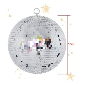 Boshen 10" Disco Mirror Ball with Hanging Ring Silver Party Disco Ball Light for Party Xmas DJ Stage Lighting Effect