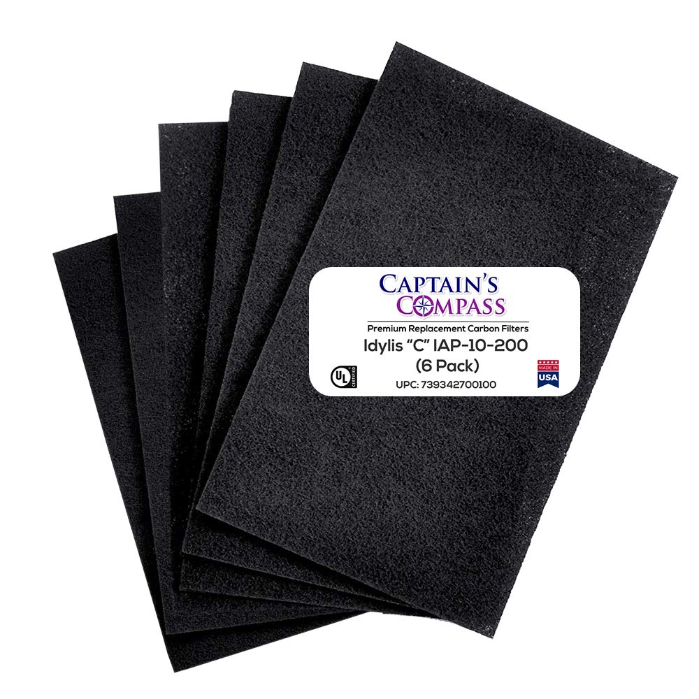 Captain's Compass Aftermarket 6 pack Idylis C Carbon Filter, Fits Idylis Air Purifiers IAP-10-200 & IAP-10-280, Model # IAFH100C, IAF-H-100C & 302656