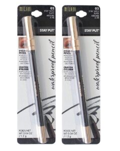 pack of 2 milani stay put waterproof eyeliner pencil, stay with slate (02)