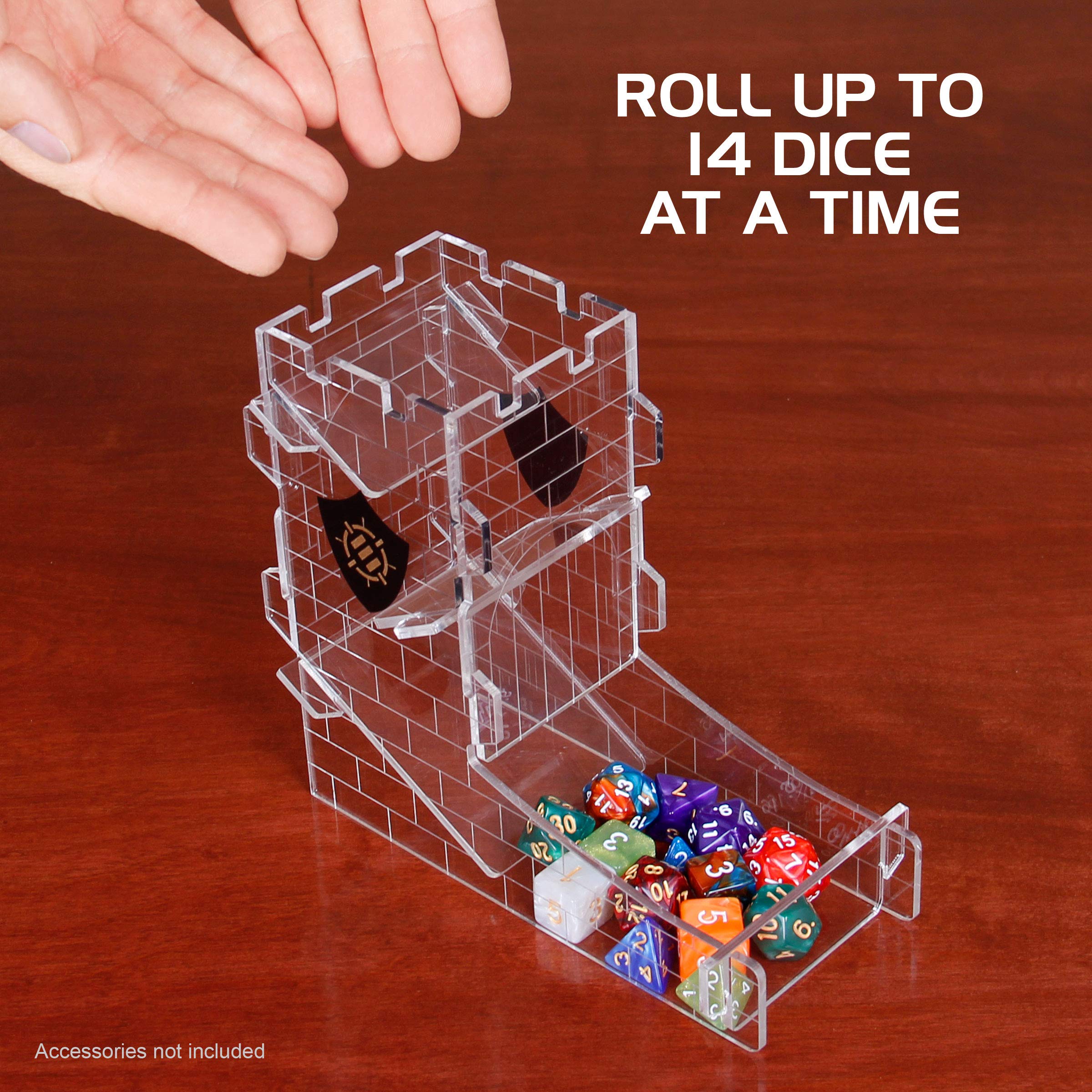 ENHANCE Dice Tower Dice Tray for Tabletop RPG Games - Portable Dice Roller with Castle Tower Design, Roll Up to 14 Standard Dice at Once - Etched Castle Rolling Tray Tower Great for Game Nights