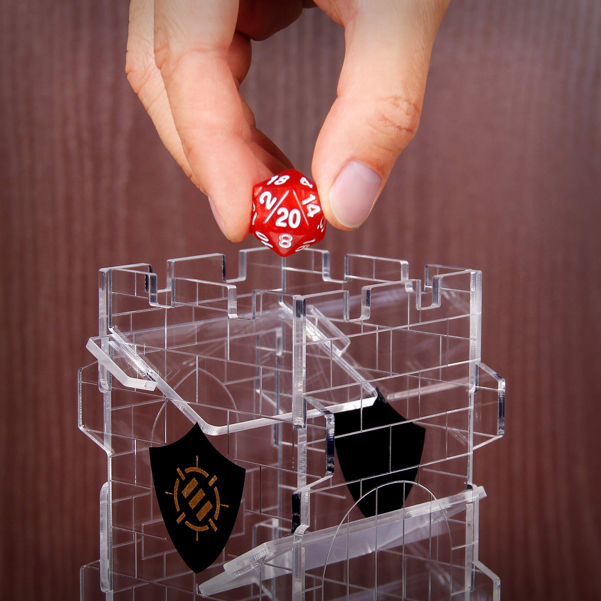 ENHANCE Dice Tower Dice Tray for Tabletop RPG Games - Portable Dice Roller with Castle Tower Design, Roll Up to 14 Standard Dice at Once - Etched Castle Rolling Tray Tower Great for Game Nights