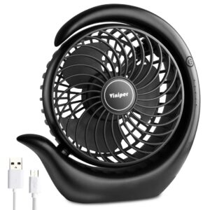 Viniper Portable Rechargeable Fan, Small Desk Fan : 3 Speeds & about 8-24 Hours Longer Working, 180 Rotation, Portable Battery Desktop Fan for Home/Office (Black, Light Black Blade)6.2 inch