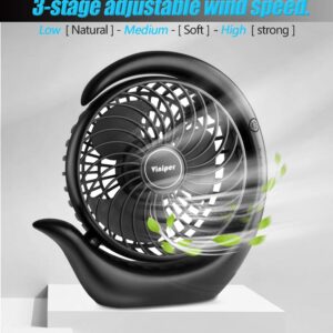 Viniper Portable Rechargeable Fan, Small Desk Fan : 3 Speeds & about 8-24 Hours Longer Working, 180 Rotation, Portable Battery Desktop Fan for Home/Office (Black, Light Black Blade)6.2 inch