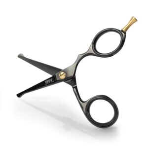 brv men rounded-tip small trim scissors for men 4.2" | high carbon stainless steel | nose hair scissors for men | professional grooming scissors for beard, mustache & ear hair - right handed (black)