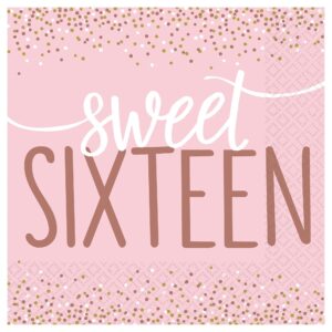 "sweet sixteen" blush luncheon napkins, 6.5" (16-pack) - premium quality napkins for birthday parties, events and everyday use