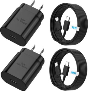 super fast charger 25 watt, for samsung charger usb c block android phone type c plug cable cord 10ft quick charging for galaxy s24/s24 plus/s24 ultra/s23/s22/s21 ultra/z fold 3/4/5/iphone 15-2pack