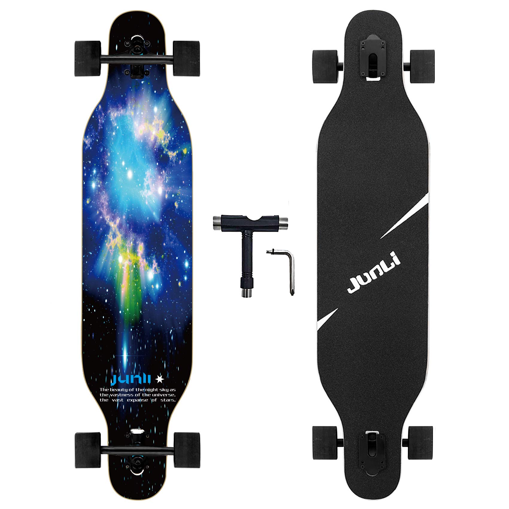 Junli 41 Inch Freeride Skateboard Longboard - Complete Skateboard Cruiser for Cruising, Carving, Free-Style and Downhill Starlit Night