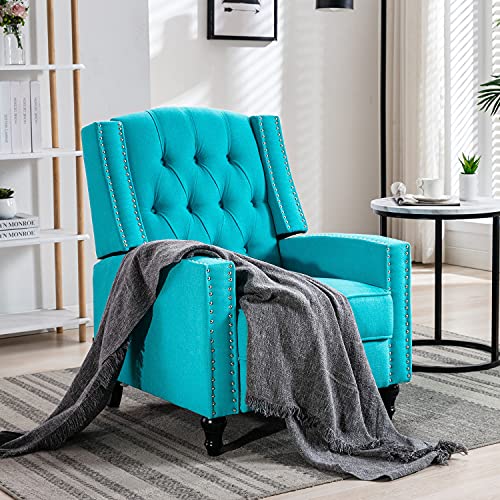 Altrobene Fabric Push Back Recliner Chair Mid Century Tufted Single Comfy Reading Sofa Chair for Living Room/Bedroom/Home Theatre, Caribbean Blue