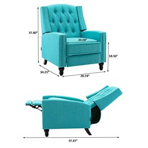 Altrobene Fabric Push Back Recliner Chair Mid Century Tufted Single Comfy Reading Sofa Chair for Living Room/Bedroom/Home Theatre, Caribbean Blue