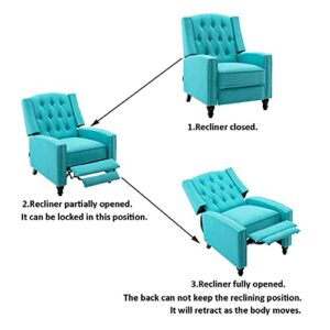 Altrobene Fabric Push Back Recliner Chair Mid Century Tufted Single Comfy Reading Sofa Chair for Living Room/Bedroom/Home Theatre, Caribbean Blue