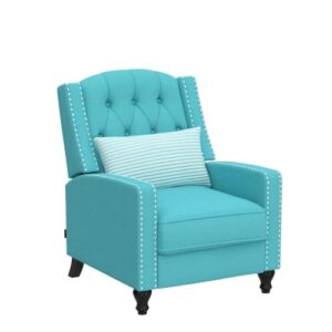 Altrobene Fabric Push Back Recliner Chair Mid Century Tufted Single Comfy Reading Sofa Chair for Living Room/Bedroom/Home Theatre, Caribbean Blue