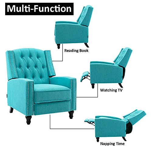 Altrobene Fabric Push Back Recliner Chair Mid Century Tufted Single Comfy Reading Sofa Chair for Living Room/Bedroom/Home Theatre, Caribbean Blue