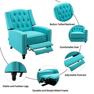 Altrobene Fabric Push Back Recliner Chair Mid Century Tufted Single Comfy Reading Sofa Chair for Living Room/Bedroom/Home Theatre, Caribbean Blue