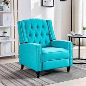 Altrobene Fabric Push Back Recliner Chair Mid Century Tufted Single Comfy Reading Sofa Chair for Living Room/Bedroom/Home Theatre, Caribbean Blue