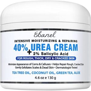 ebanel urea cream 40% plus salicylic acid 2%, foot cream for dry cracked heels feet knees elbows hands, foot dead skin cuticle callus remover toenail softener, keratolytic skin barrier repair cream