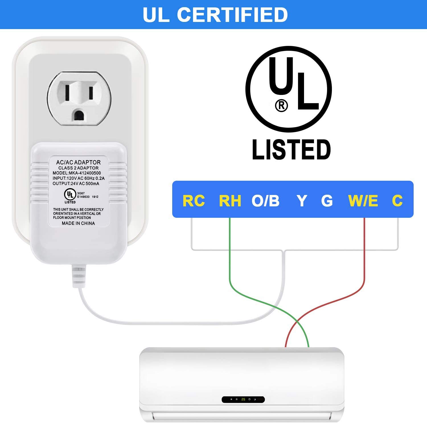 Hotop C Wire Adapter 24 Volt Transformer Compatible with Nest Honeywell Ecobee Emerson Sensi Smart WiFi (White)