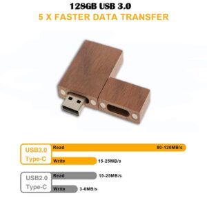 128GB Wooden Flash Drive USB 3.0, EASTBULL High Speed Walnut Wood USB Flash Drive Thumb Drive Memory Stick with Wood Box (Dark Brown-1PCS)