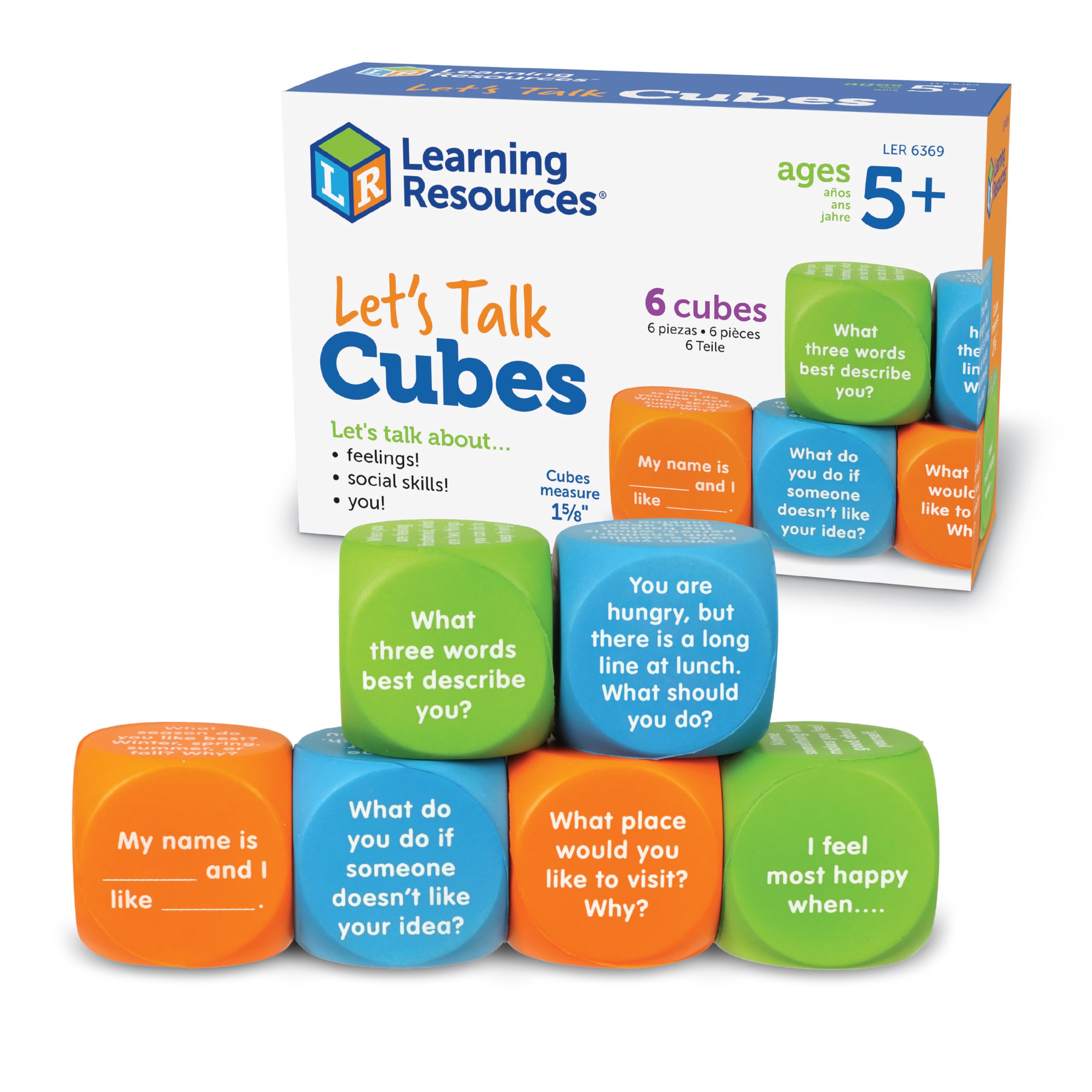 Learning Resources Let's Talk! Cubes, 6 Cubes with 36 Prompts, Ages 5+,Conversation Cubes, SEL & Autism Therapy,Back to School Supplies,Teacher Supplies