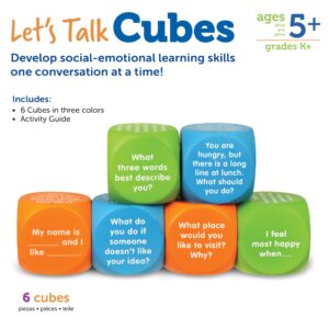 Learning Resources Let's Talk! Cubes, 6 Cubes with 36 Prompts, Ages 5+,Conversation Cubes, SEL & Autism Therapy,Back to School Supplies,Teacher Supplies