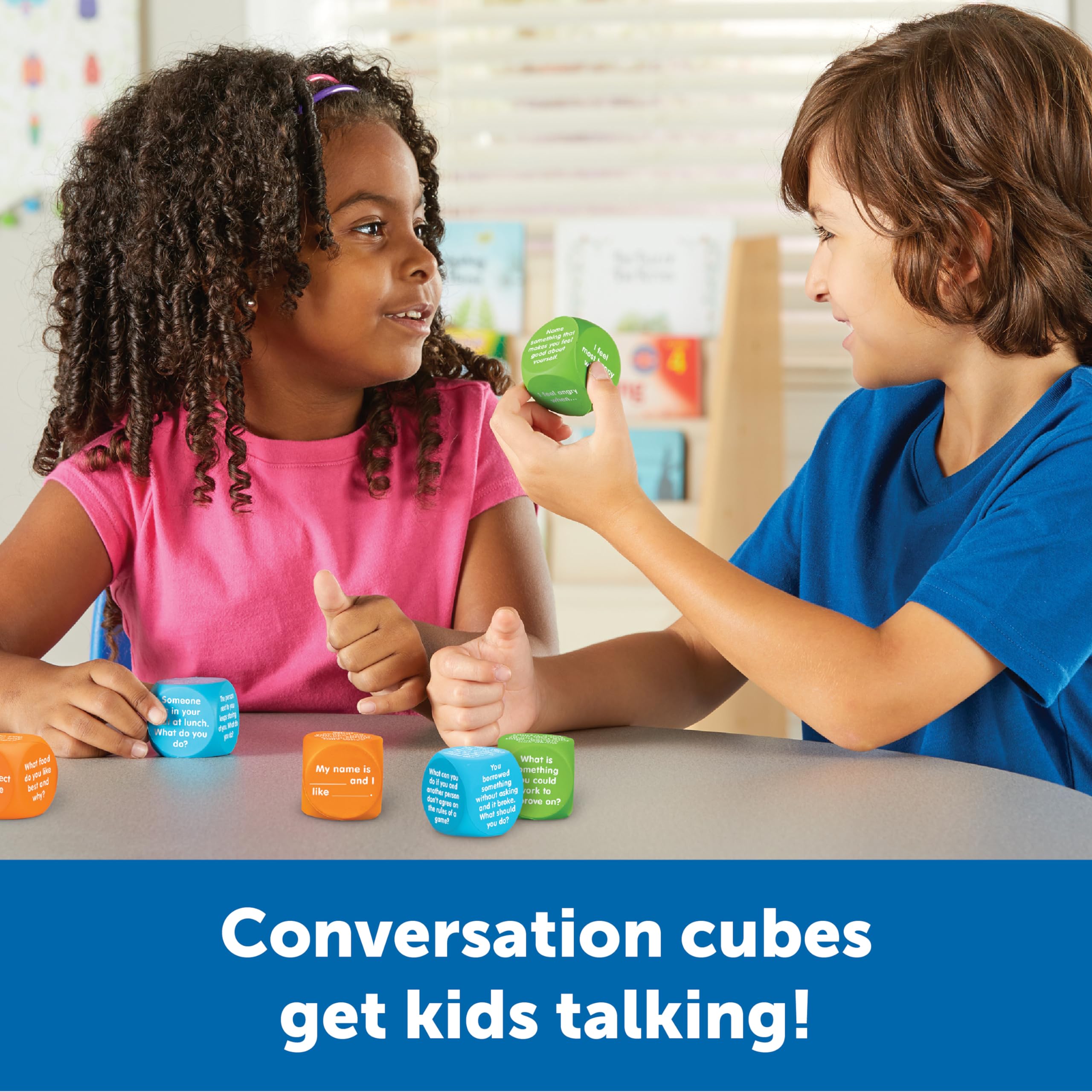 Learning Resources Let's Talk! Cubes, 6 Cubes with 36 Prompts, Ages 5+,Conversation Cubes, SEL & Autism Therapy,Back to School Supplies,Teacher Supplies