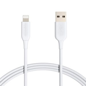 amazon basics 2-pack usb-a to lightning abs charger cable, mfi certified charger for apple iphone 14 13 12 11 x xs pro, pro max, plus, ipad, 6 foot, white