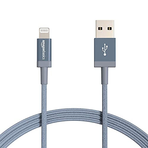 Amazon Basics 2-Pack USB-A to Lightning Charger Cable, Nylon Braided Cord, MFi Certified Charger for Apple iPhone 14 13 12 11 X Xs Pro, Pro Max, Plus, iPad, 6 Foot, Dark Gray