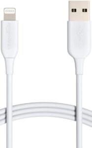 amazon basics usb-a to lightning abs charger cable, mfi certified charger for apple iphone 14 13 12 11 x xs pro, pro max, plus, ipad, 10,000 bend lifespan, 6 foot, white