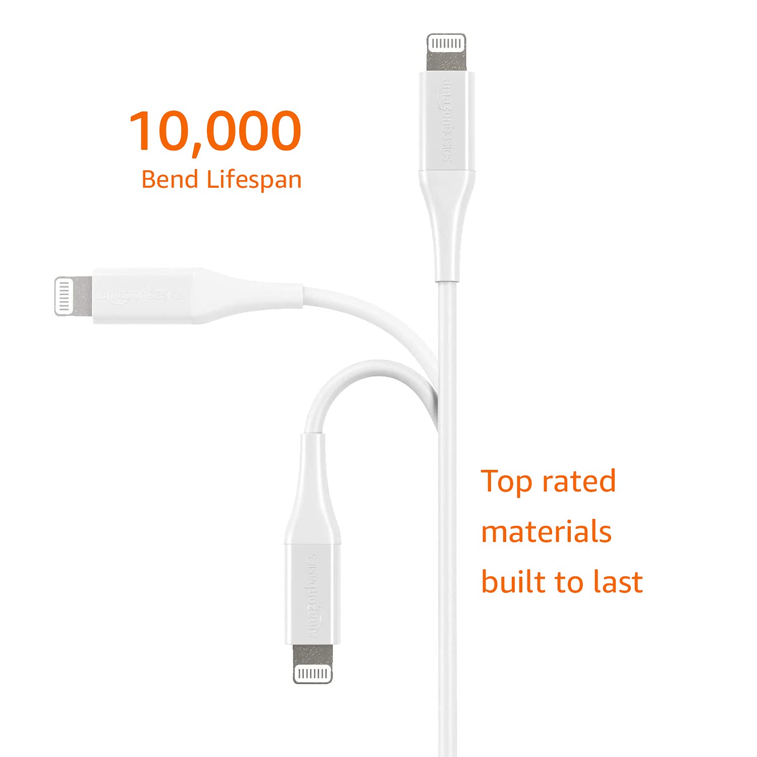 Amazon Basics USB-A to Lightning ABS Charger Cable, MFi Certified Charger for Apple iPhone 14 13 12 11 X Xs Pro, Pro Max, Plus, iPad, 10,000 Bend Lifespan, 6 Foot, White