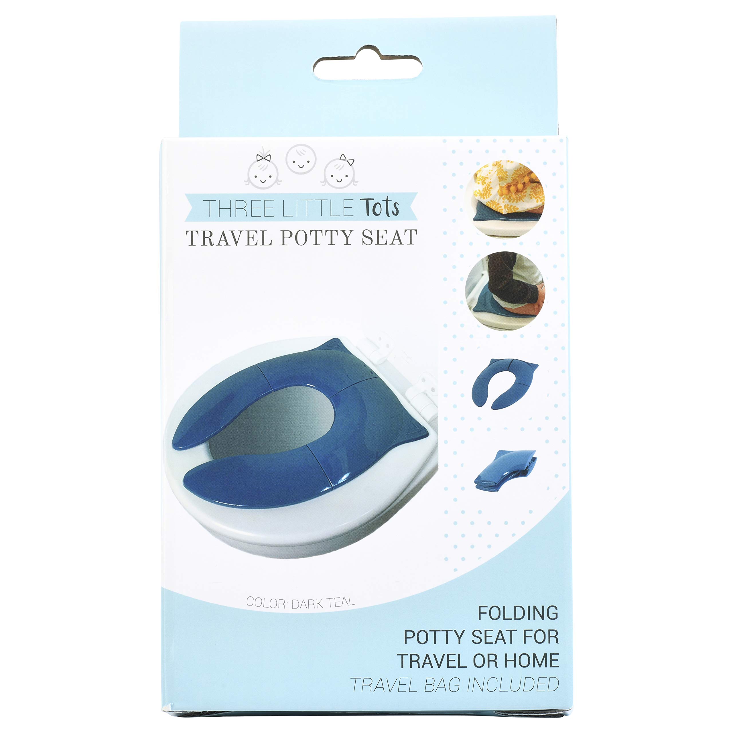 THREE LITTLE TOTS - Modern and Safe Portable Potty Seat, Dark Teal Folding Travel Potty Training Seat for Girls and Boys, Fits Round and Oval Toilets, On The go or at Home, Includes Travel Bag