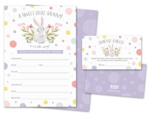 koko paper co sweet little bunny baby shower invitations and diaper raffle tickets | pack of 25 fill-in invitations, diaper raffle tickets and envelopes | printed on heavy card stock.