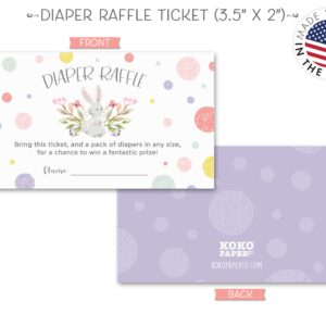 Koko Paper Co Sweet Little Bunny Baby Shower Invitations and Diaper Raffle Tickets | Pack of 25 Fill-in Invitations, Diaper Raffle Tickets and Envelopes | Printed on Heavy Card Stock.